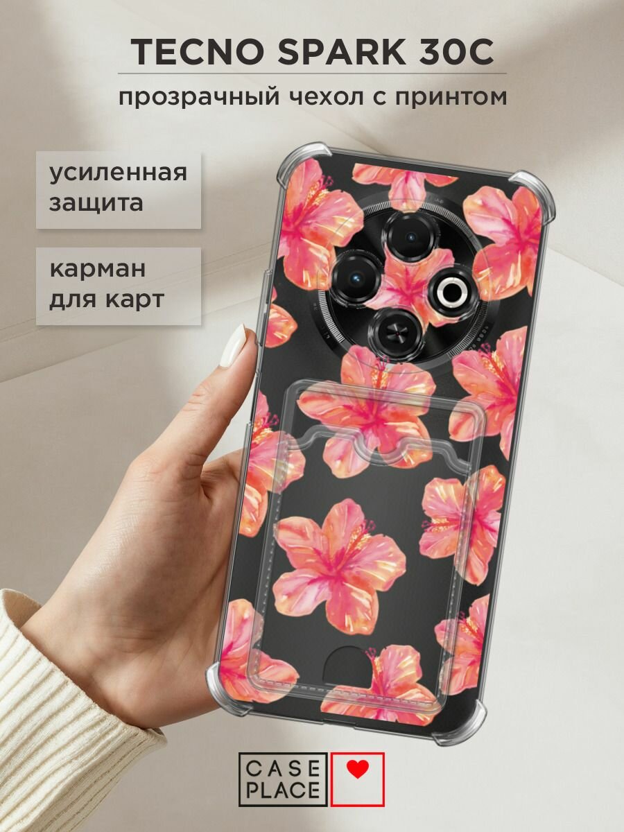 Чехол на Tecno Spark 30C (Текно Спарк 30C) с картой и принтом "Pink flowers"