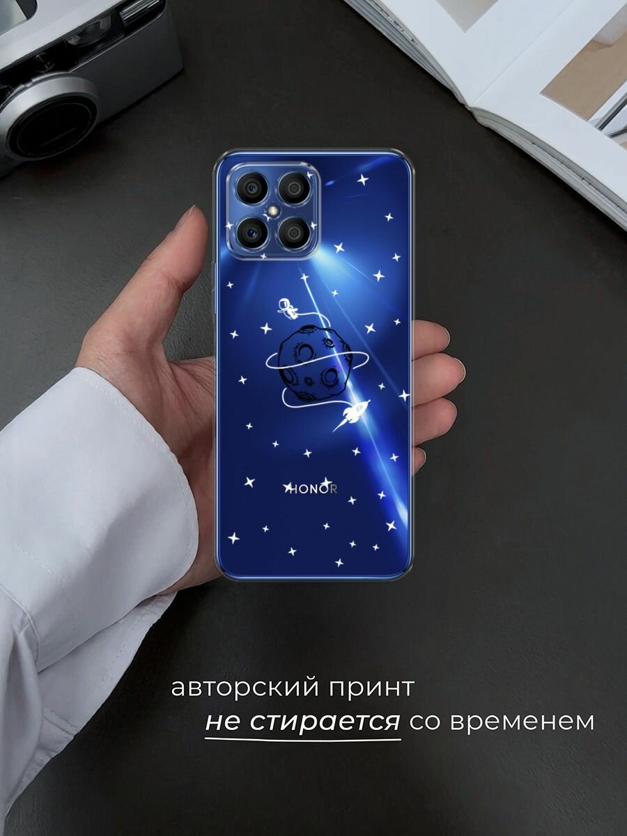 Чехол на Honor X8 / Хуавей X8 с принтом "Полет вокруг луны", прозрачный — фото 1