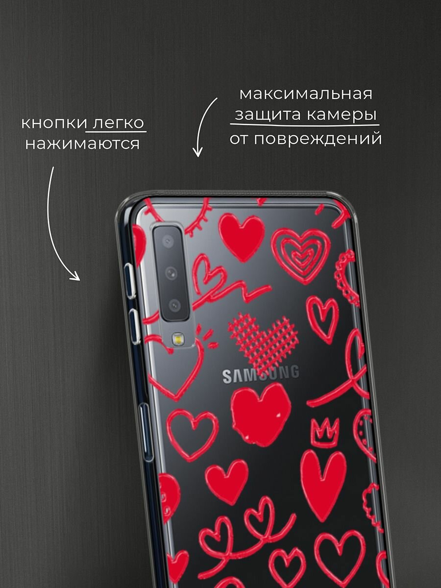 Чехол на Samsung Galaxy A7 2018 / Самсунг Галакси А7 2018 с принтом "Разные сердечки" — фото 1