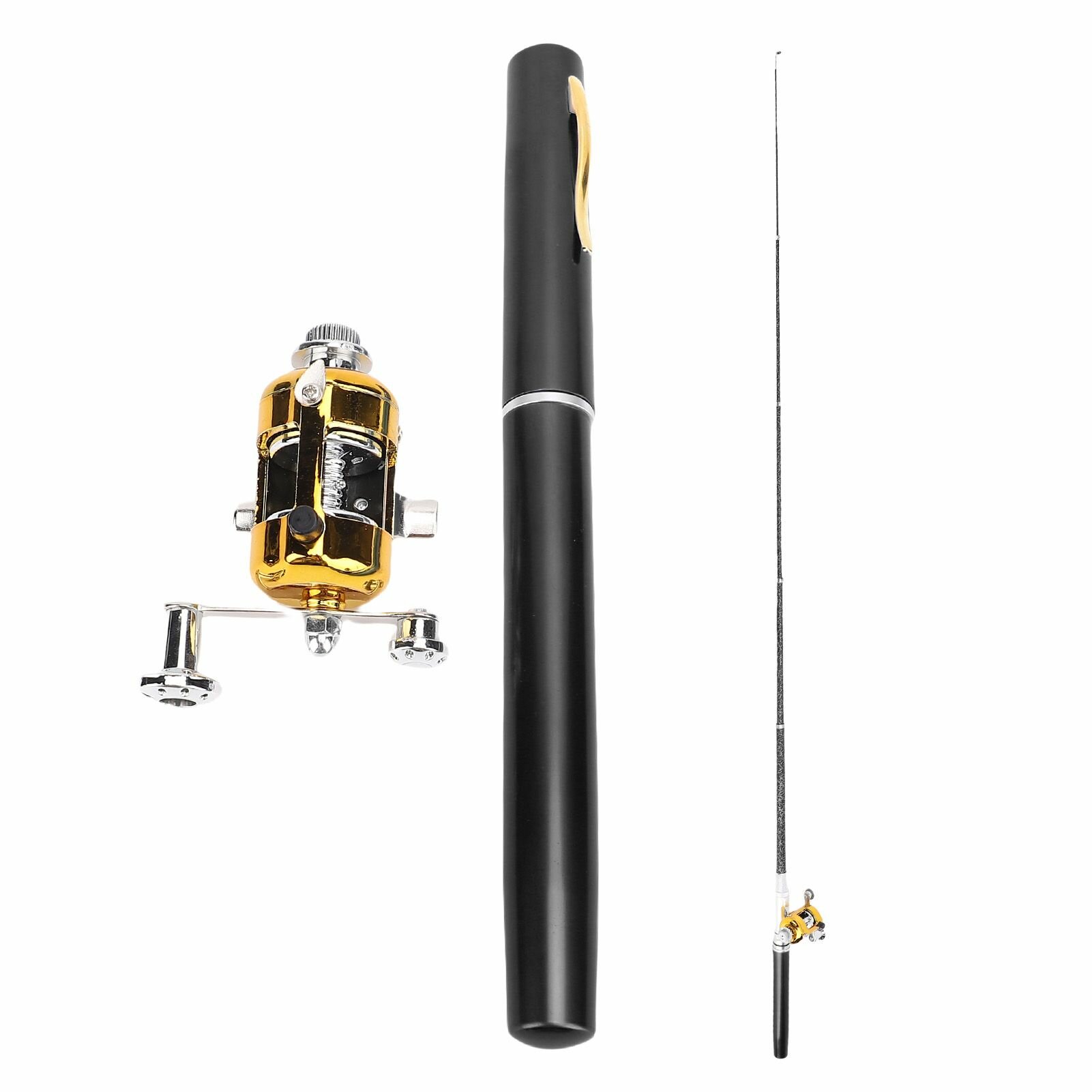 Ручка удочка высокопрочная легкая карманная удочка с катушкой подарок 21 см черный
