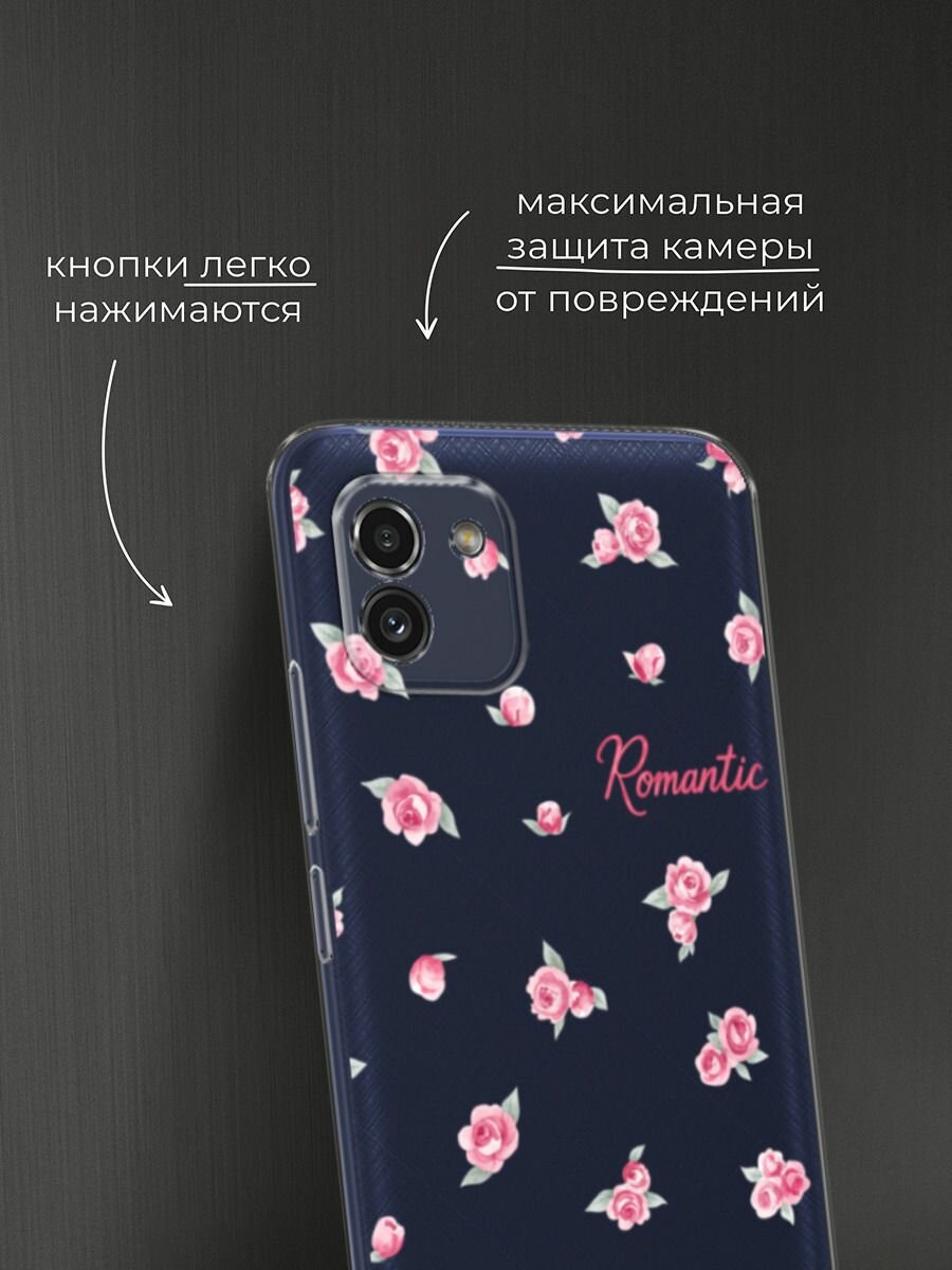 Чехол на Samsung Galaxy A03 / Самсунг Галакси А03 с принтом "Romantic 2", прозрачный — фото 1