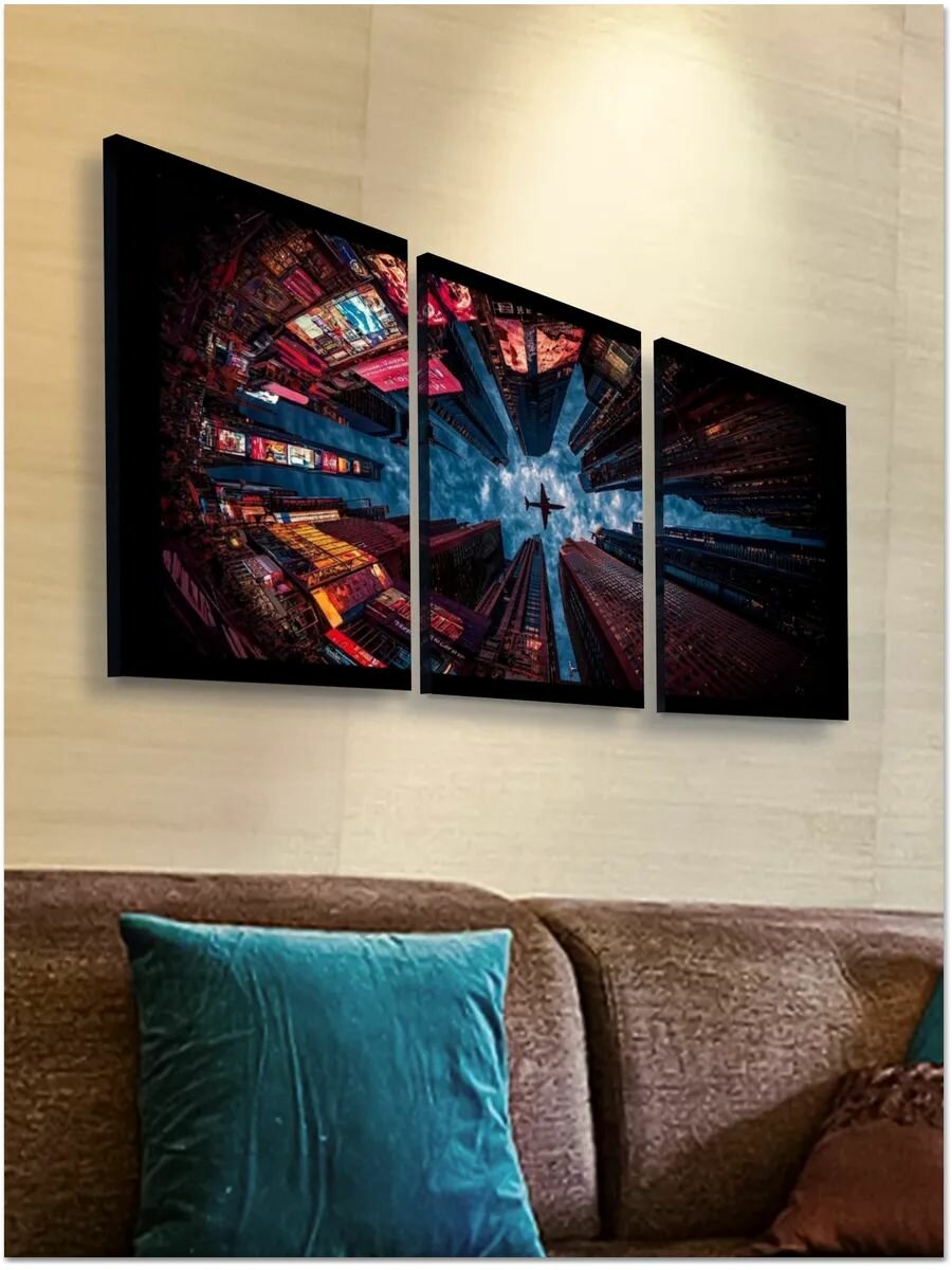 Картина Ночной перелёт мегаполиса модульная 50x70см 3шт.