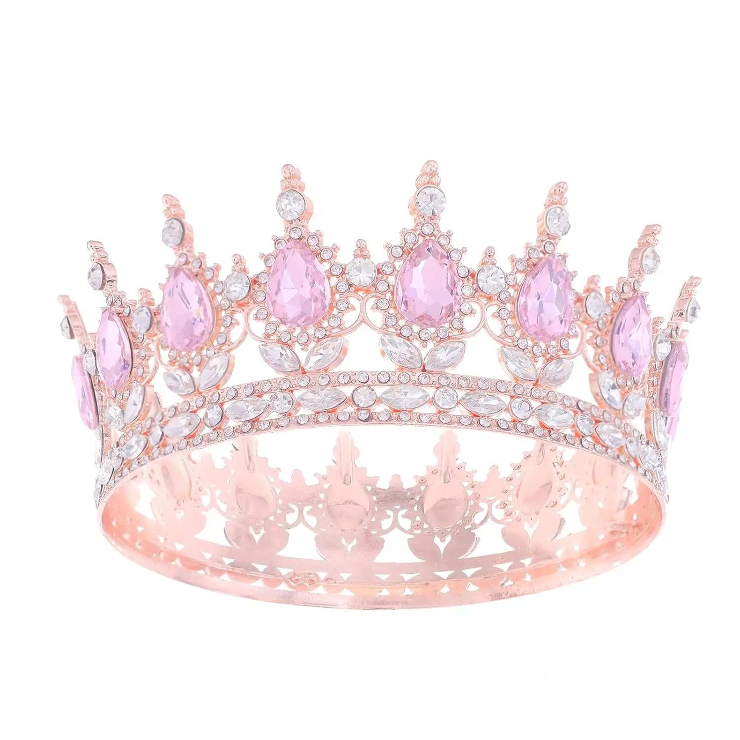 Розовая корона с камнями, цвет rose pink