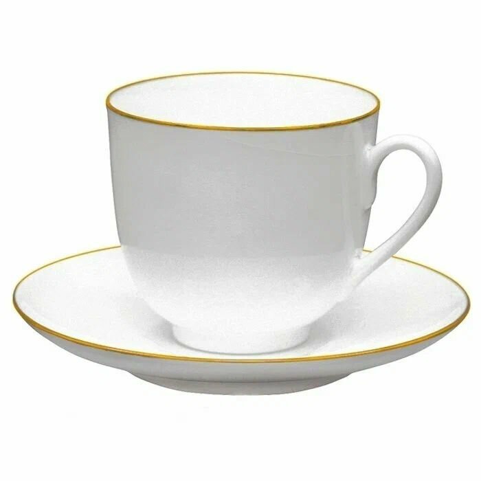 Чашка с блюдцем ИФЗ Ландыш, Золотой кантик, 180мл, костяной фарфор