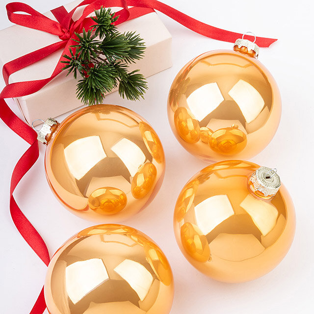 Набор стеклянных шаров 10 см янтарно-золотой глянцевый, 4 шт, Winter Deco, 5010010
