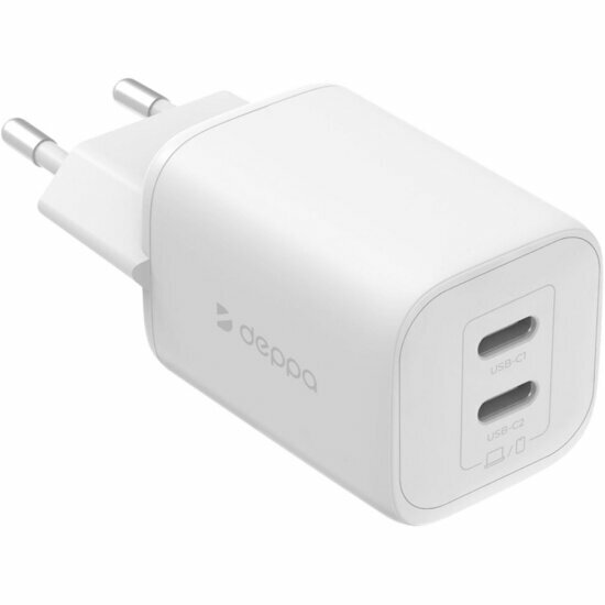Сетевое зарядное устройство Deppa 65Вт, 2xUSB-C, PD 3.0, QC 4.0, GaN, белый (11480)
