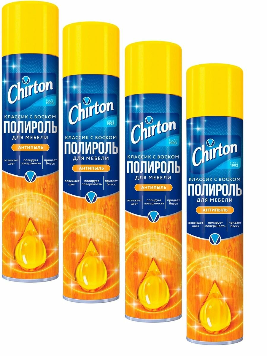 Полироль, Chirton, для мебели, Антипыль, классик, 300 мл, 4шт