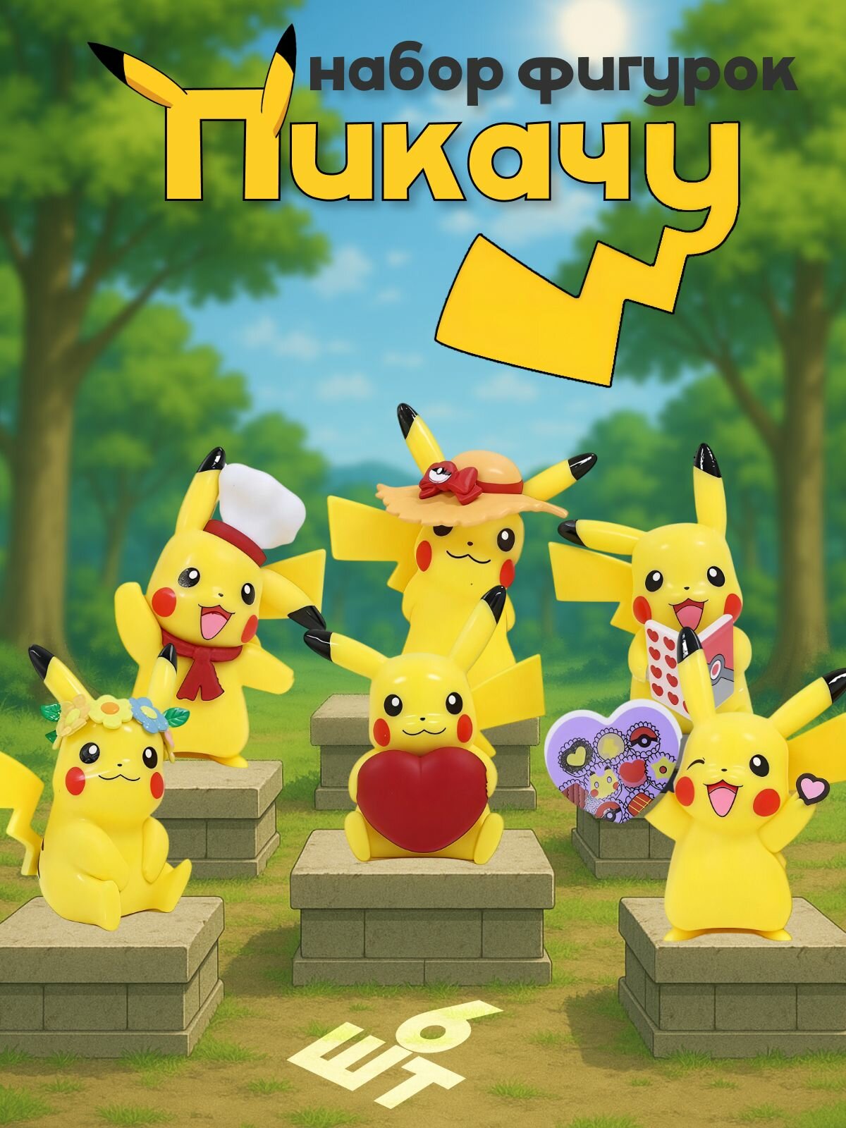 Набор из 6 фигурок Пикачу - Pikachu