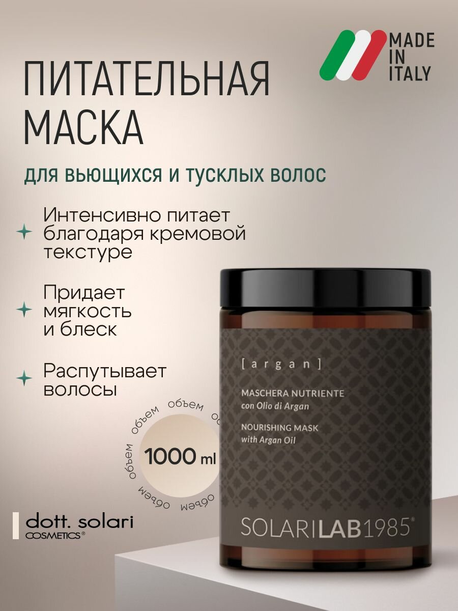 Питательная маска ARGAN NOURISHING для вьющихся и тусклых волос с аргановым маслом и семенами льна, 1000 мл.