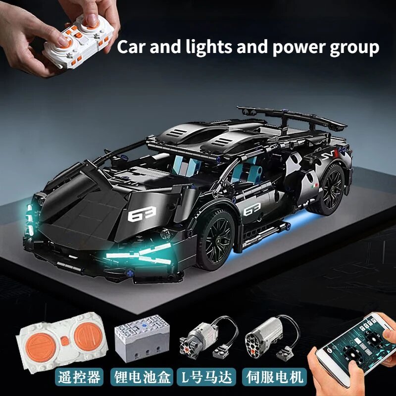 Конструктор RC "Суперкар" 1280 деталей, подсветка, питание
