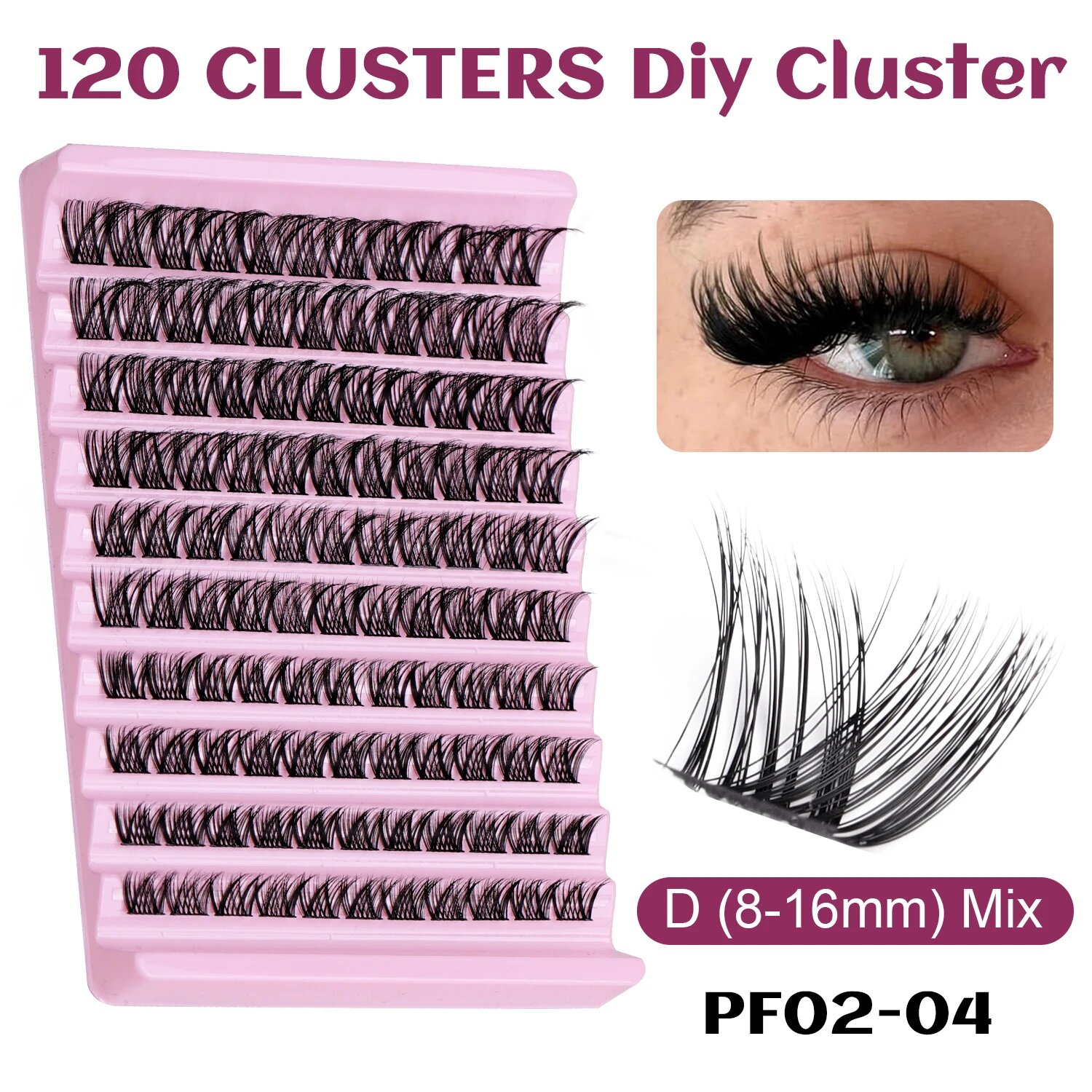 120 пучков ресниц черные DIY 8-16 мм PF02-04