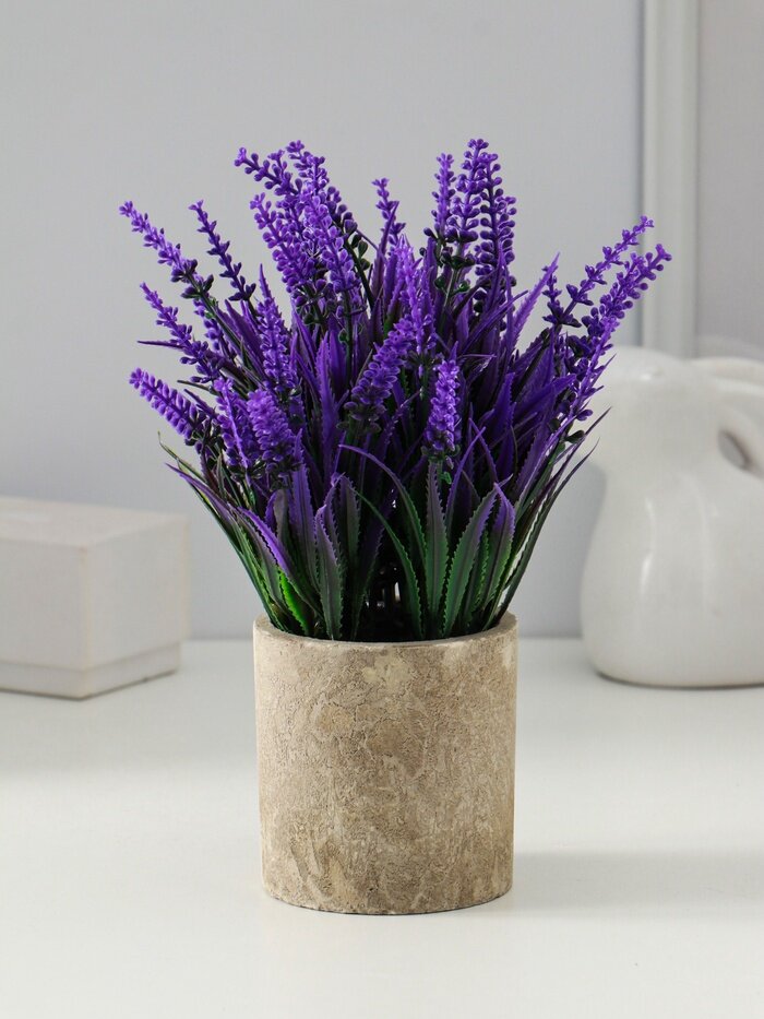 Искусственный цветок в горшке «Лаванда куст», 7.5×19 см, микс