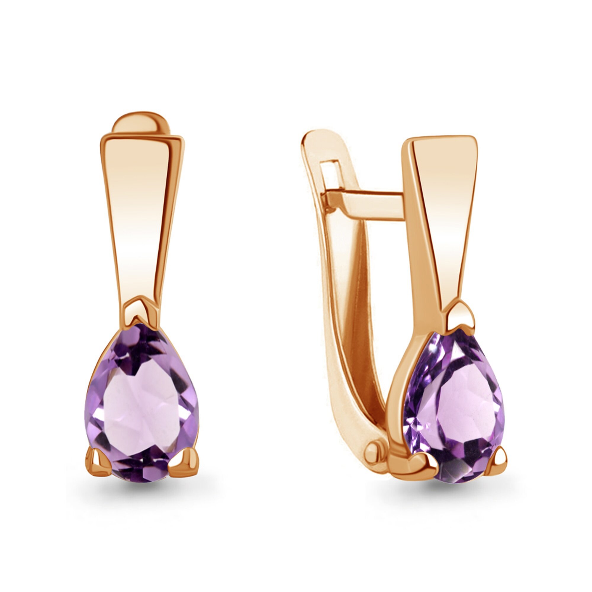 Серьги, серебро, 925 проба, золочение, аметист