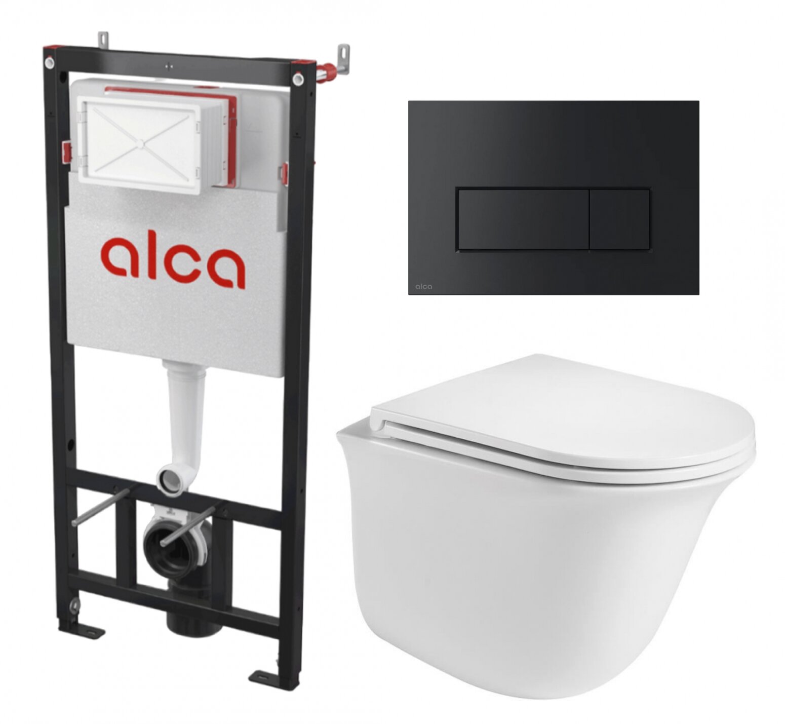 Комплект 3 в 1 инсталляция AlcaPlast + Подвесной унитаз WeltWasser Telbach 004 GL-WT + кнопка черная