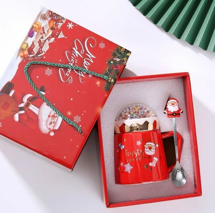 Набор новогодний подарочный, кружка с крышкой и ложкой