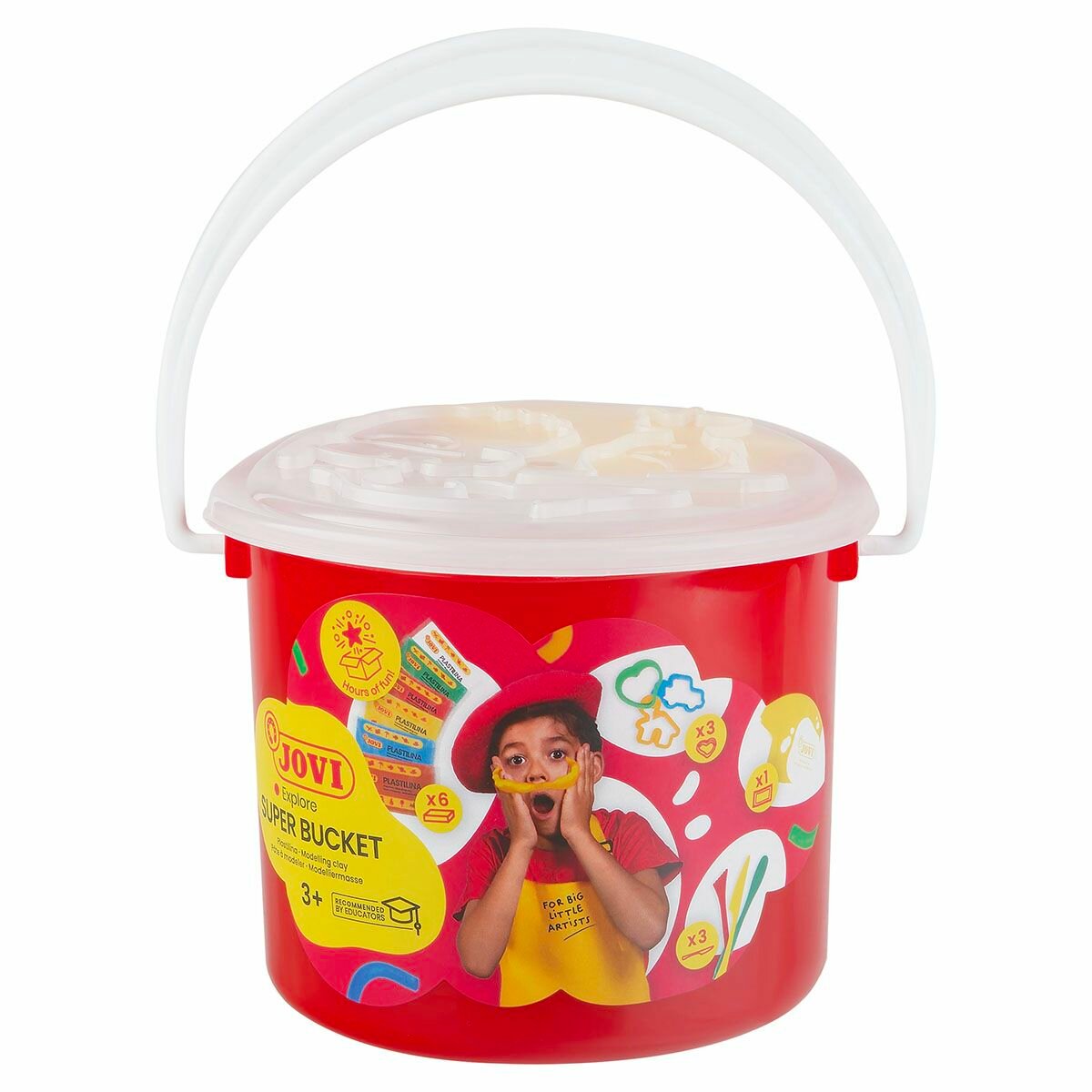 Пластилин JOVI, 6 цветов, 300г, растительный, формочки, стеки, клеенка, в ведре