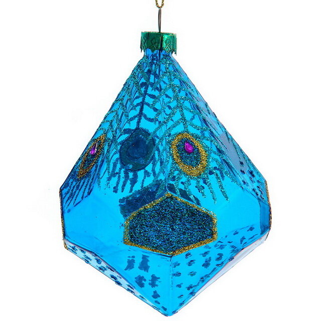 Стеклянная елочная игрушка Teal Metric - Anima Pavone 11 см, подвеска, Kurts Adler, T3489-1