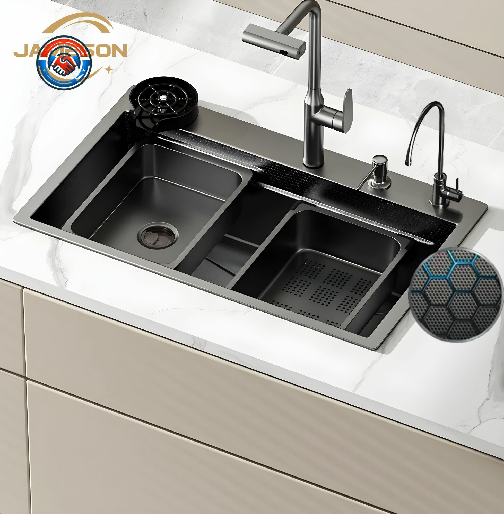 Мойка для кухни из нержавеющей стали 304 с антивандальным тиснением гранула, комплект для монтажа и слива, глубокая чаша, шумоизоляция, универсальный размер под столешницу 50-60 см