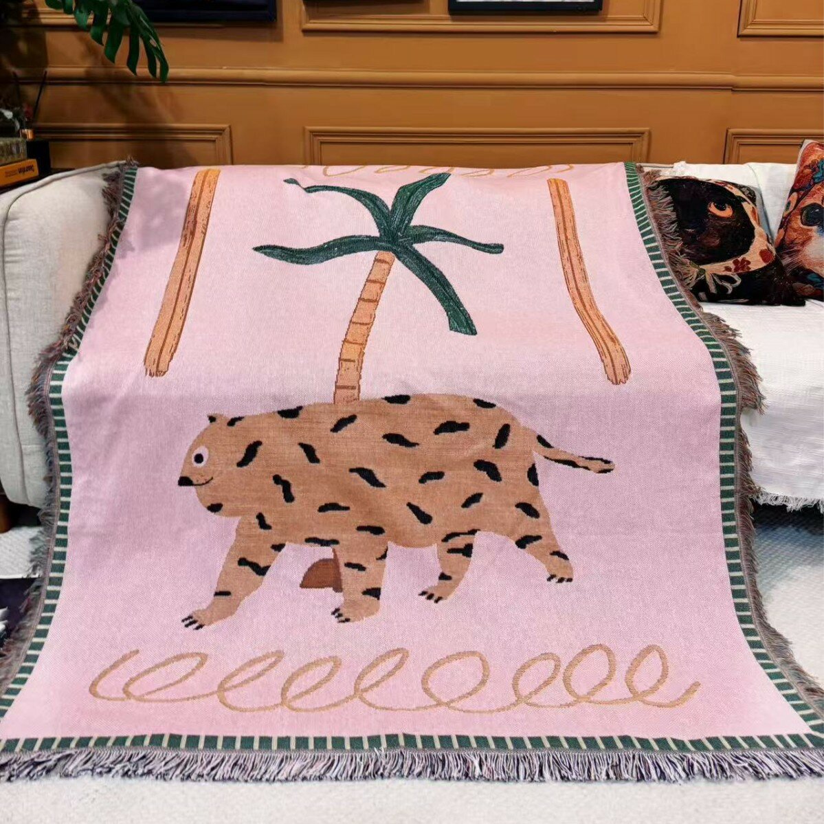 Диванное одеяло, Розовый, кокосовый и леопардовый, Походное одеяло, 130x160 cm