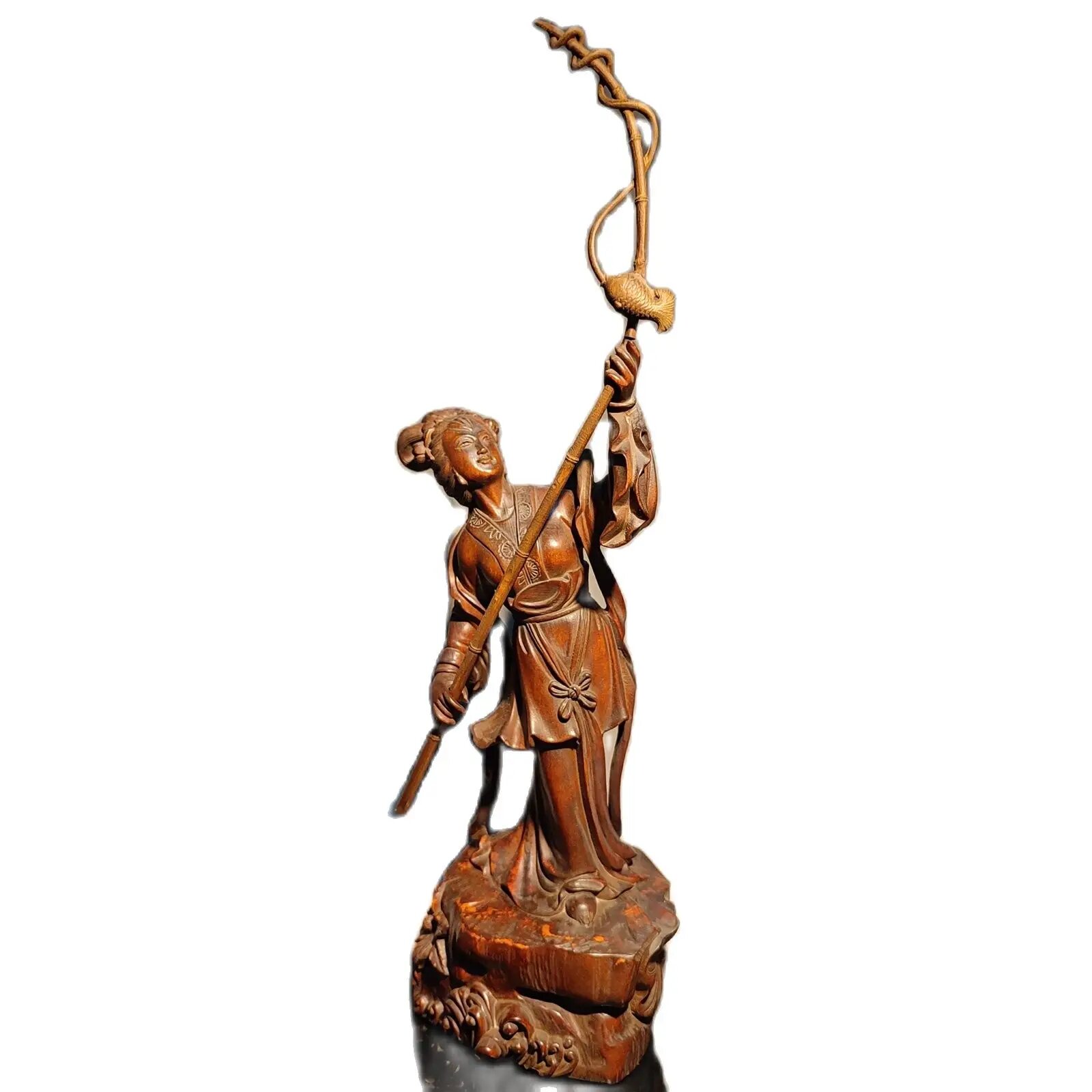 Антикварная деревянная статуя рыбы из самшита