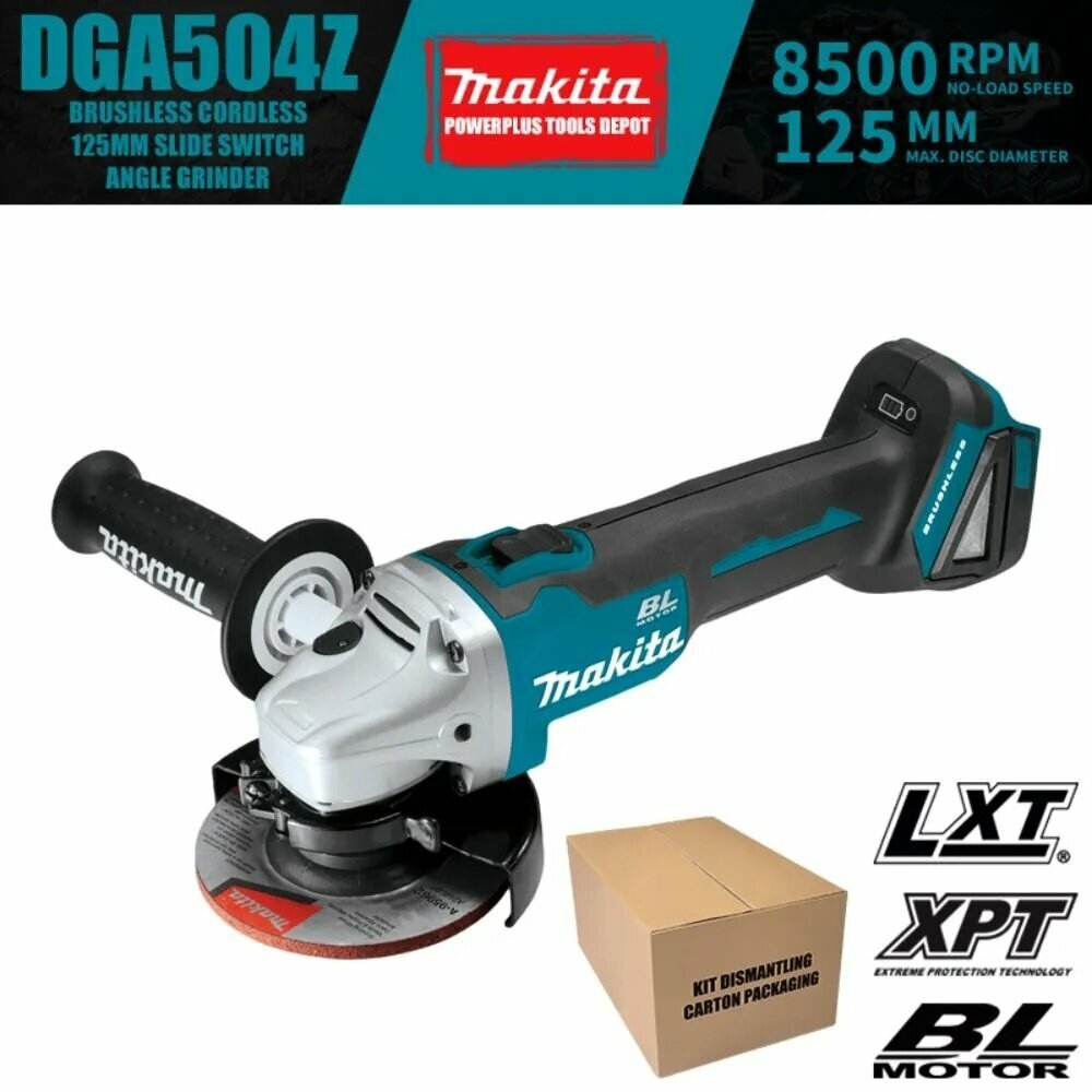 Makita DGA504Z 18 В LXT Бесщеточная аккумуляторная 125-миллиметровая угловая шлифовальная машина с ползунковым переключателем