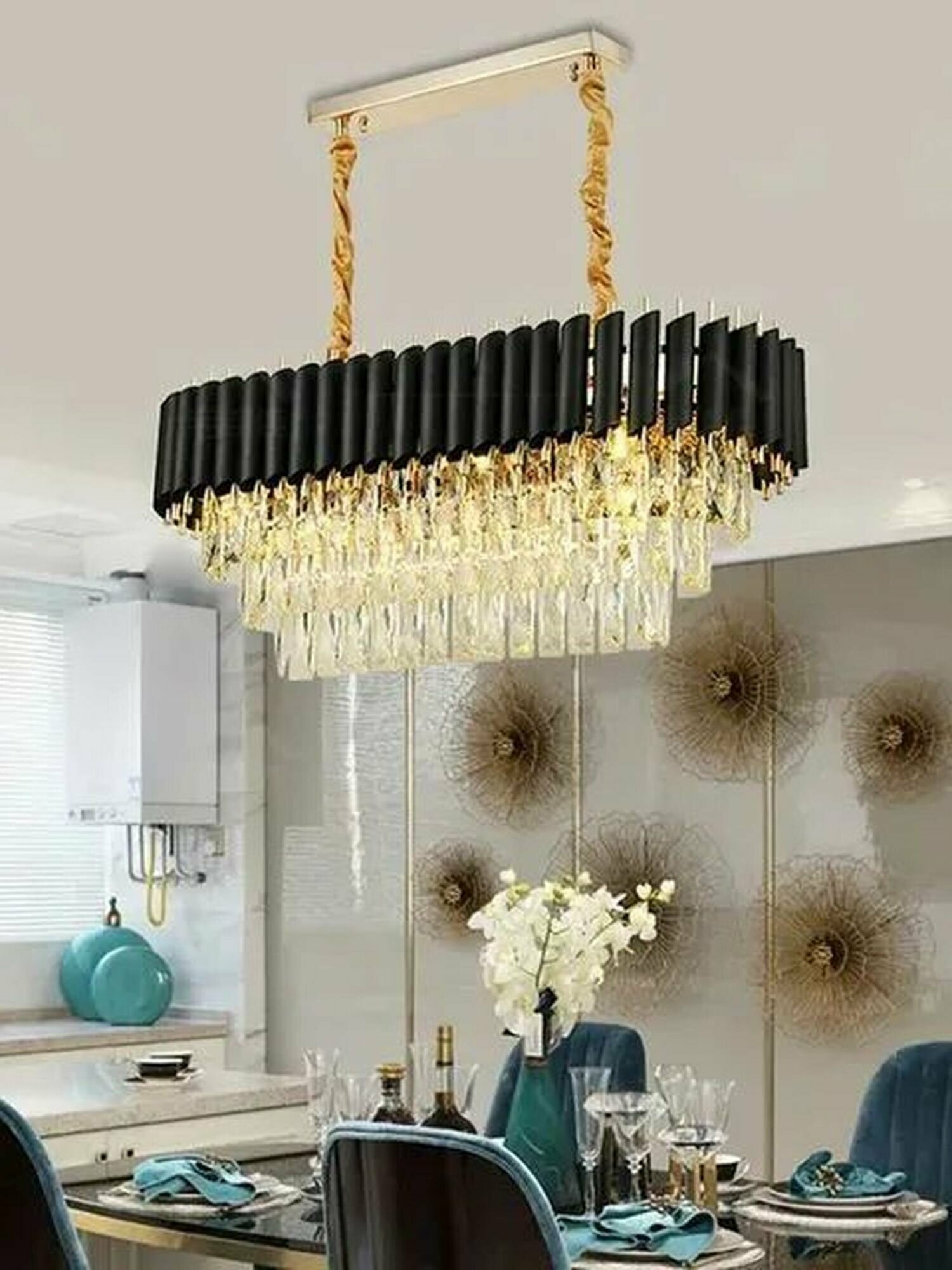 Люстра каскадная Crystal 300700, чёрный цвет, цоколь E14 8 шт.