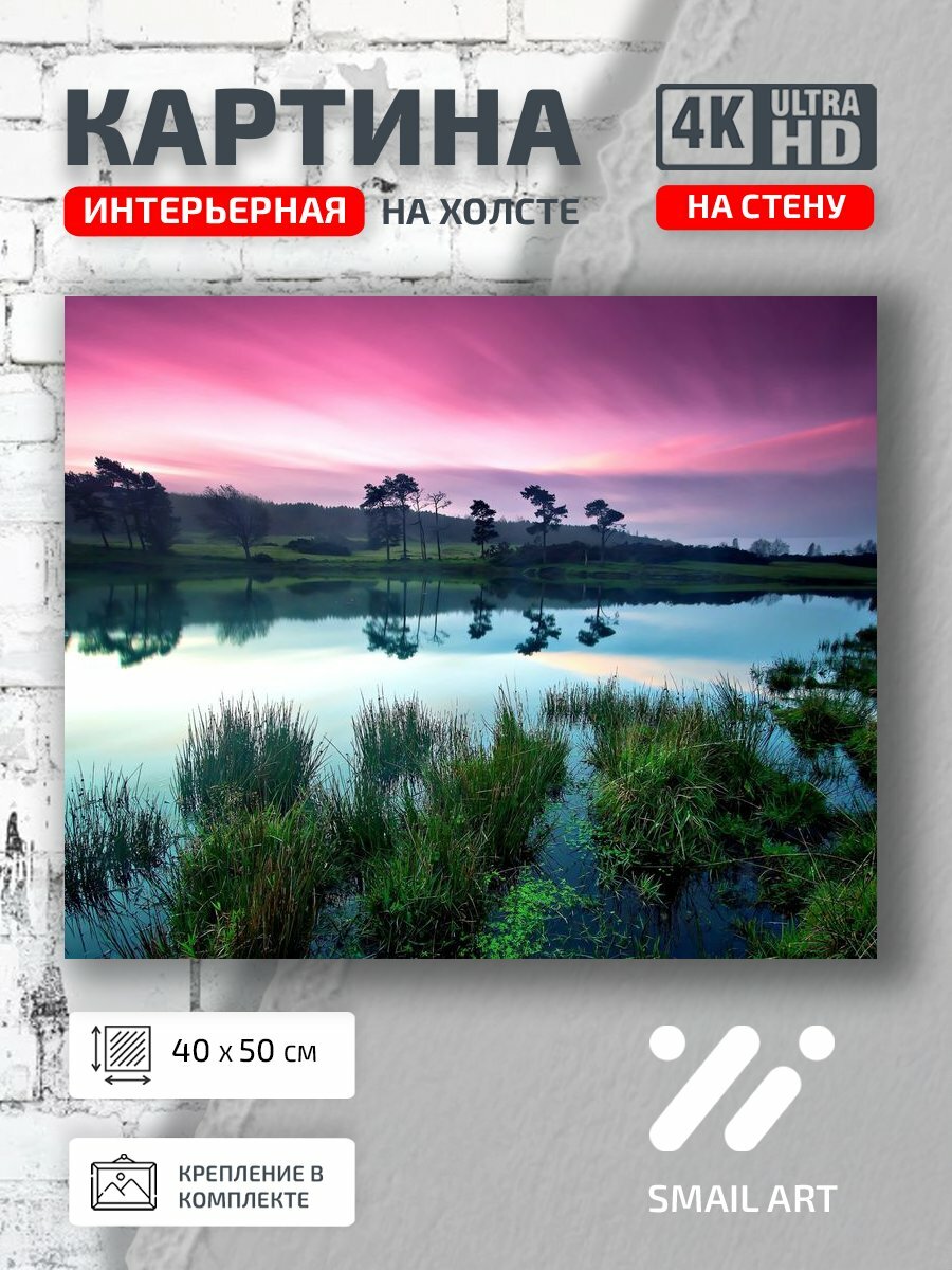Картина на холсте интерьерная 40 на 50 на стену Озером Landscape для кафе пейзаж интерьер