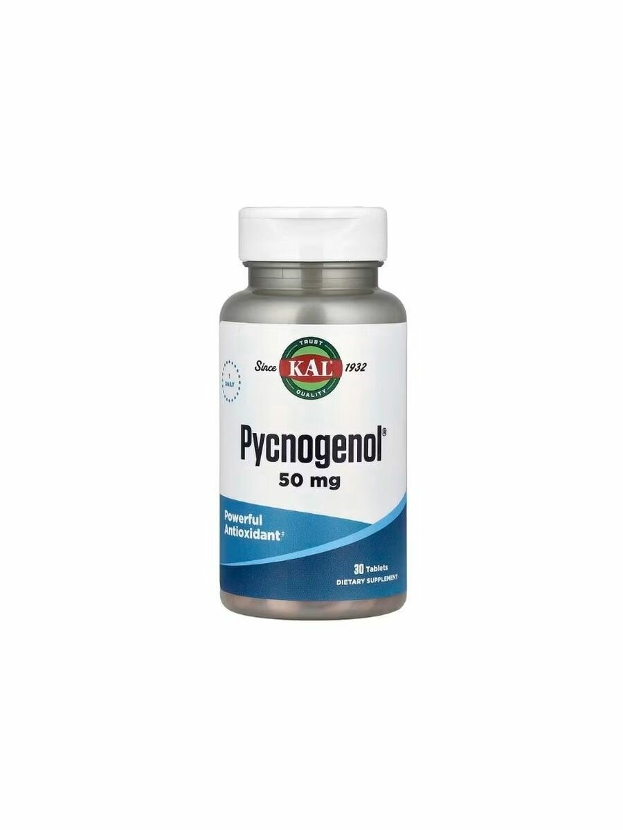 Антиоксидант Пикногенол 50 мг KAL, Pycnogenol, 30 таблеток / Для иммунитета, сосудов, глаз, суставов / Для мужчин и женщин