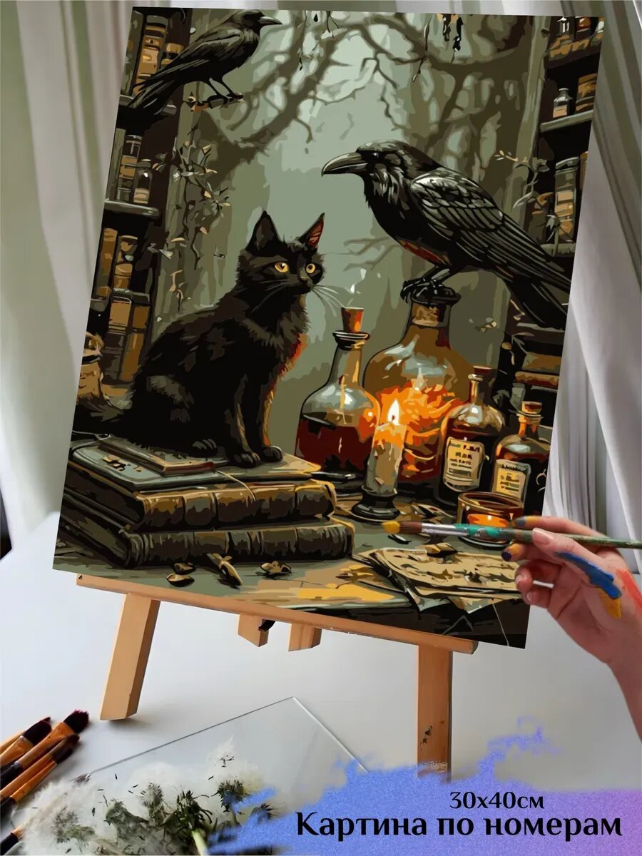 Картина по номерам кот и ворон