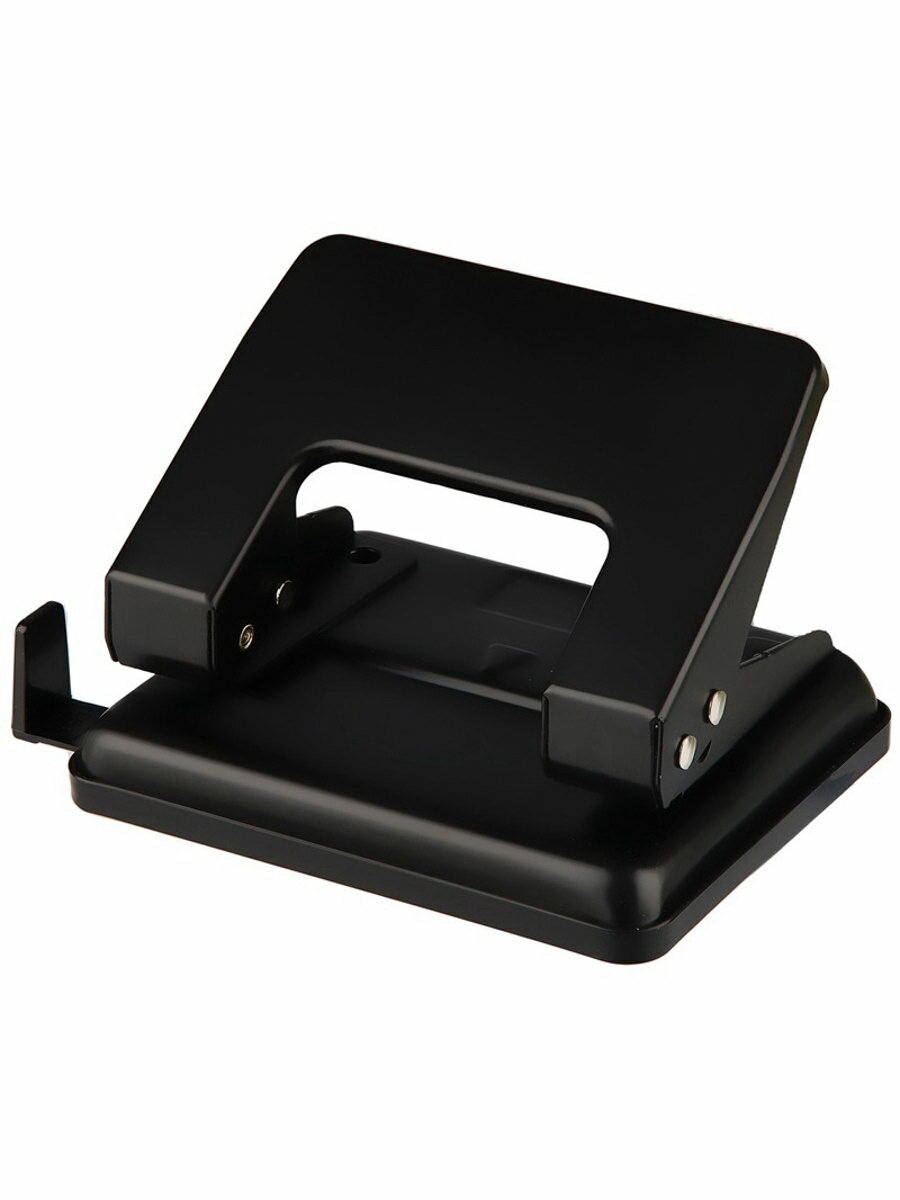 Дырокол металлический, 20 листов, линейка, черный, цвет: чёрный