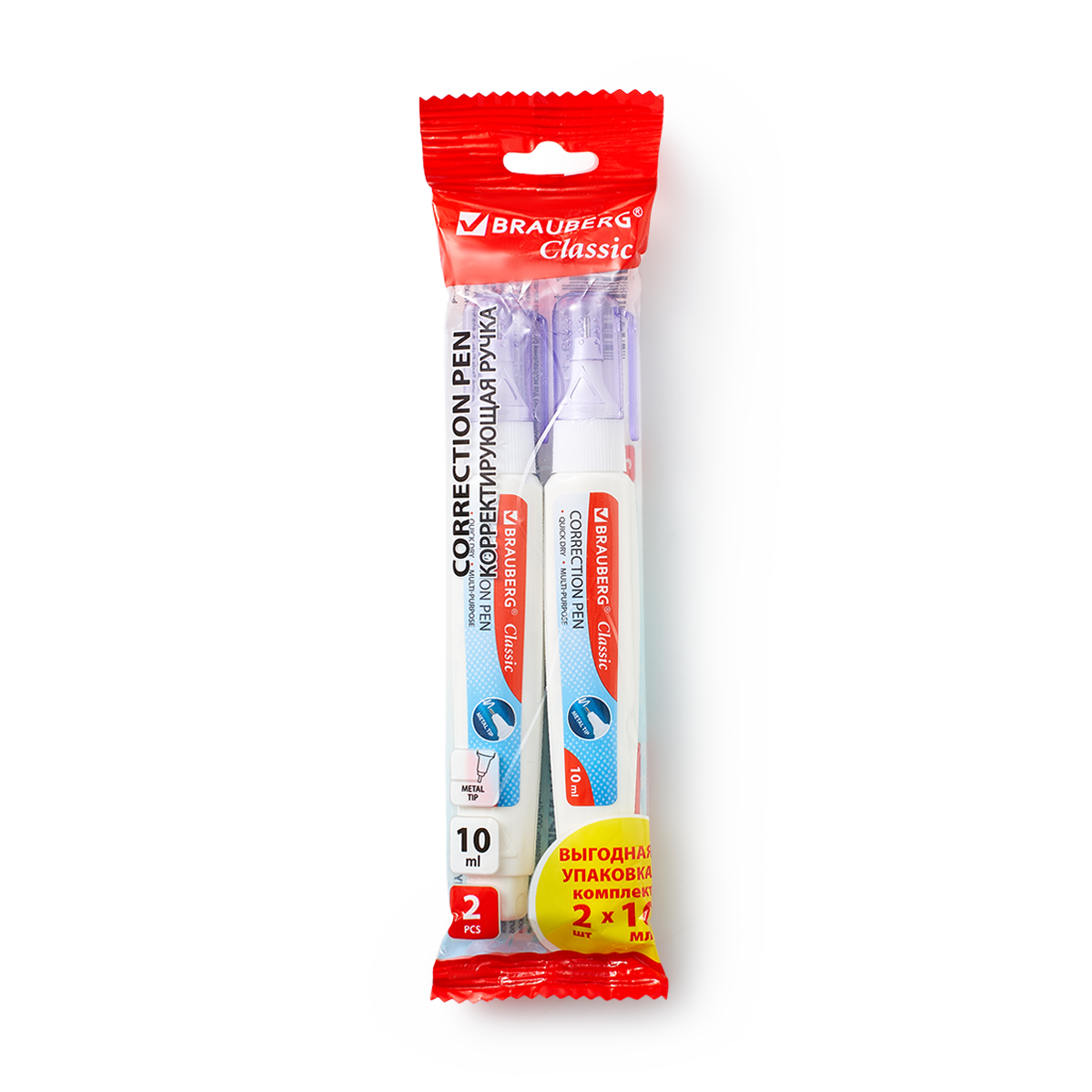 Ручка-корректор BRAUBERG Classic, металлический наконечник, 10мл, 2шт