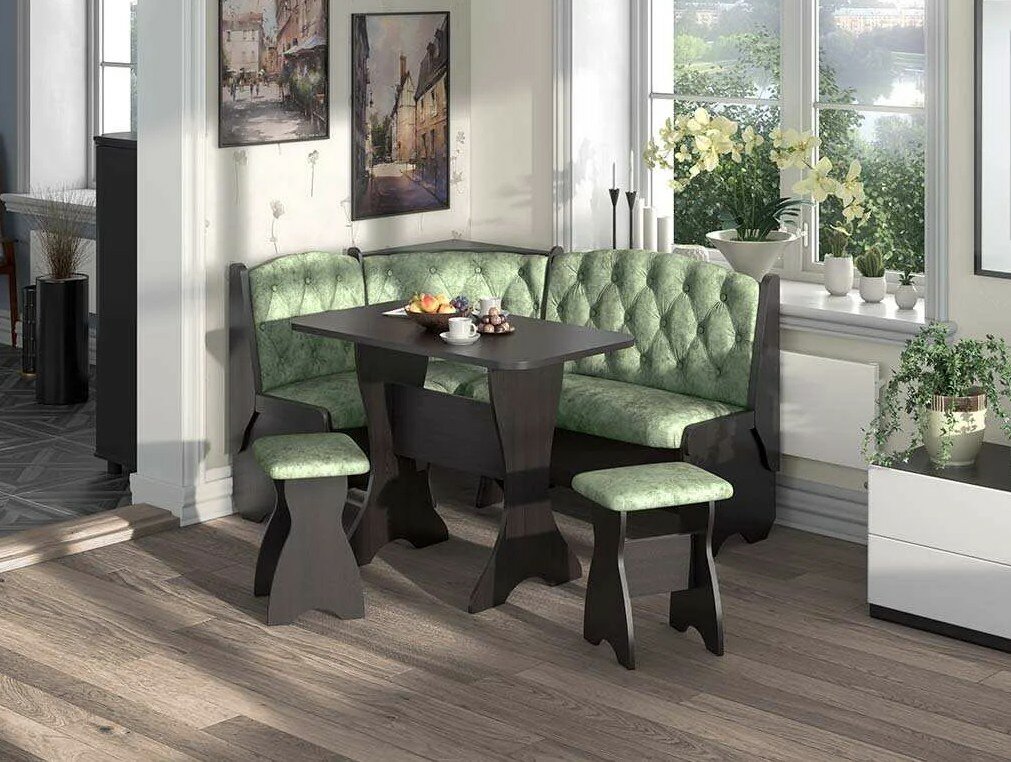 Кухонный угловой набор Орхидея Люкс, ЛДСП венге, обивка велюр мохито