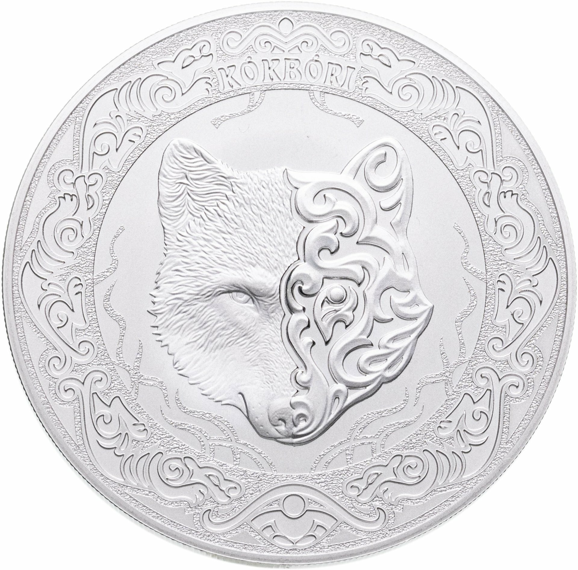 Казахстан 2 тенге 2023 UNC "Тотемное животное - небесный волк Кокбори" в капсуле, Серебро 999