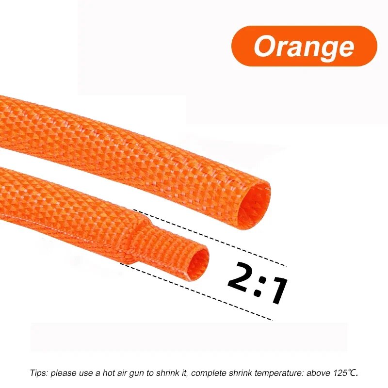 Термоусадочная тканевая трубка 4-45 мм 2:1 Nylon Orange, 5M, 6mm