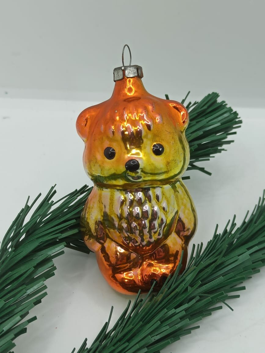 Елочная игрушка Мишка подвесная винтажная советская, стекло, СССР
