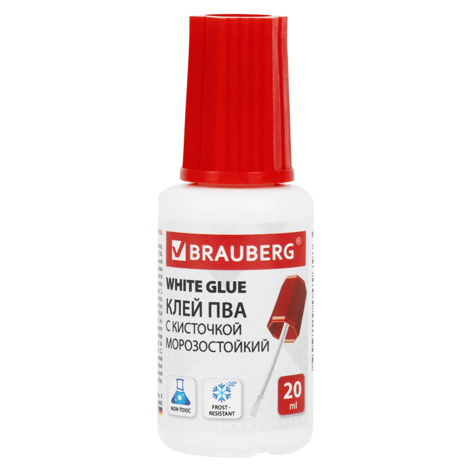 Клей ПВА BRAUBERG, 20 г, с кисточкой, морозостойкий, 222875, 5шт.