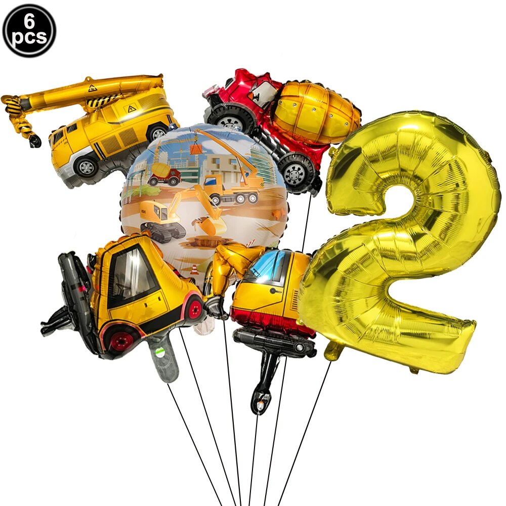 Цифровые шары «Экскаватор» золотисто-черные для мальчика Желтый, Golden number-2