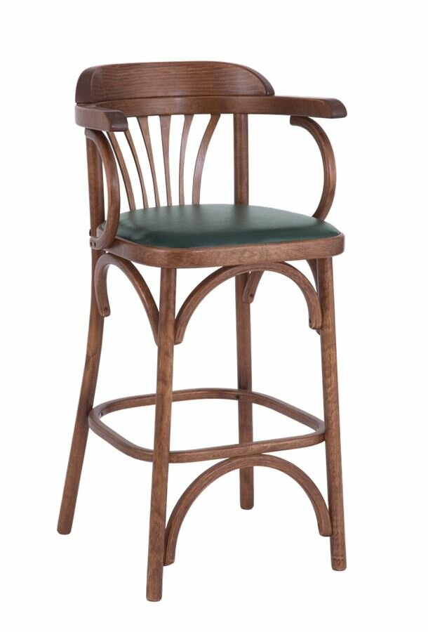 Стул барный 650 Венский Red Black зеленый, экокожа и дерево, мягкое сиденье, с подлокотниками