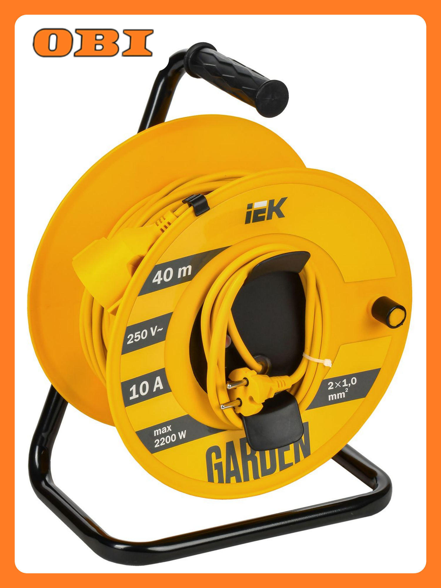 Удлинитель IEK GARDEN, на катушке, 40м, 2 розетки, IP20, заземление, желтый