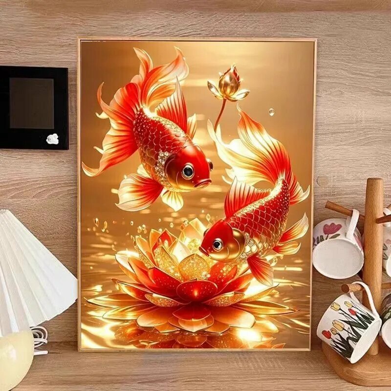 Набор для вышивания крестиком, вышивка крестиком "Счастливый Золотой Лотосовый Кои", 11CT 3 нити, 40х50 см (без рамки)