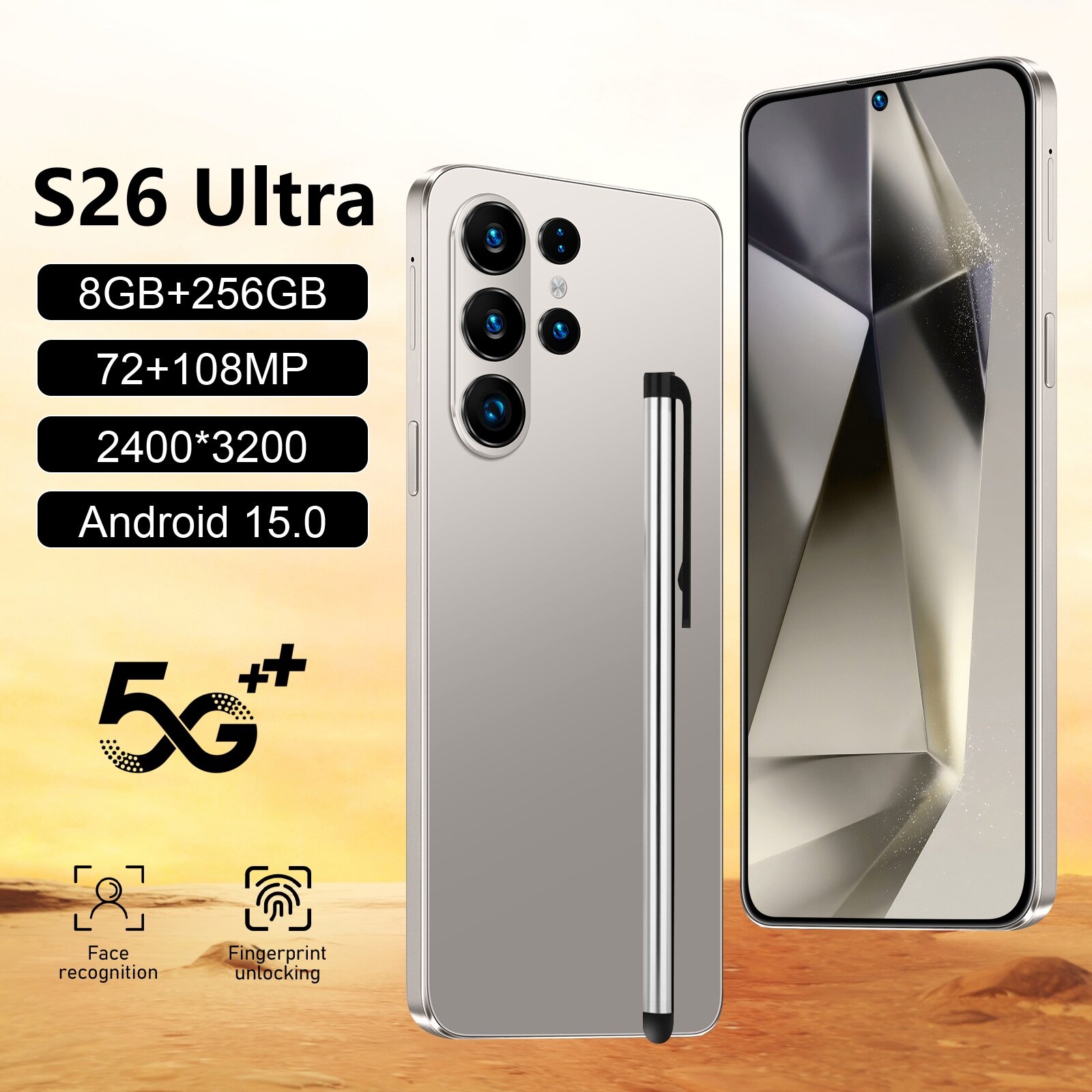 S26 Ultra Android 7.3 дюйма смартфон с большим экраном 8GB+256GB