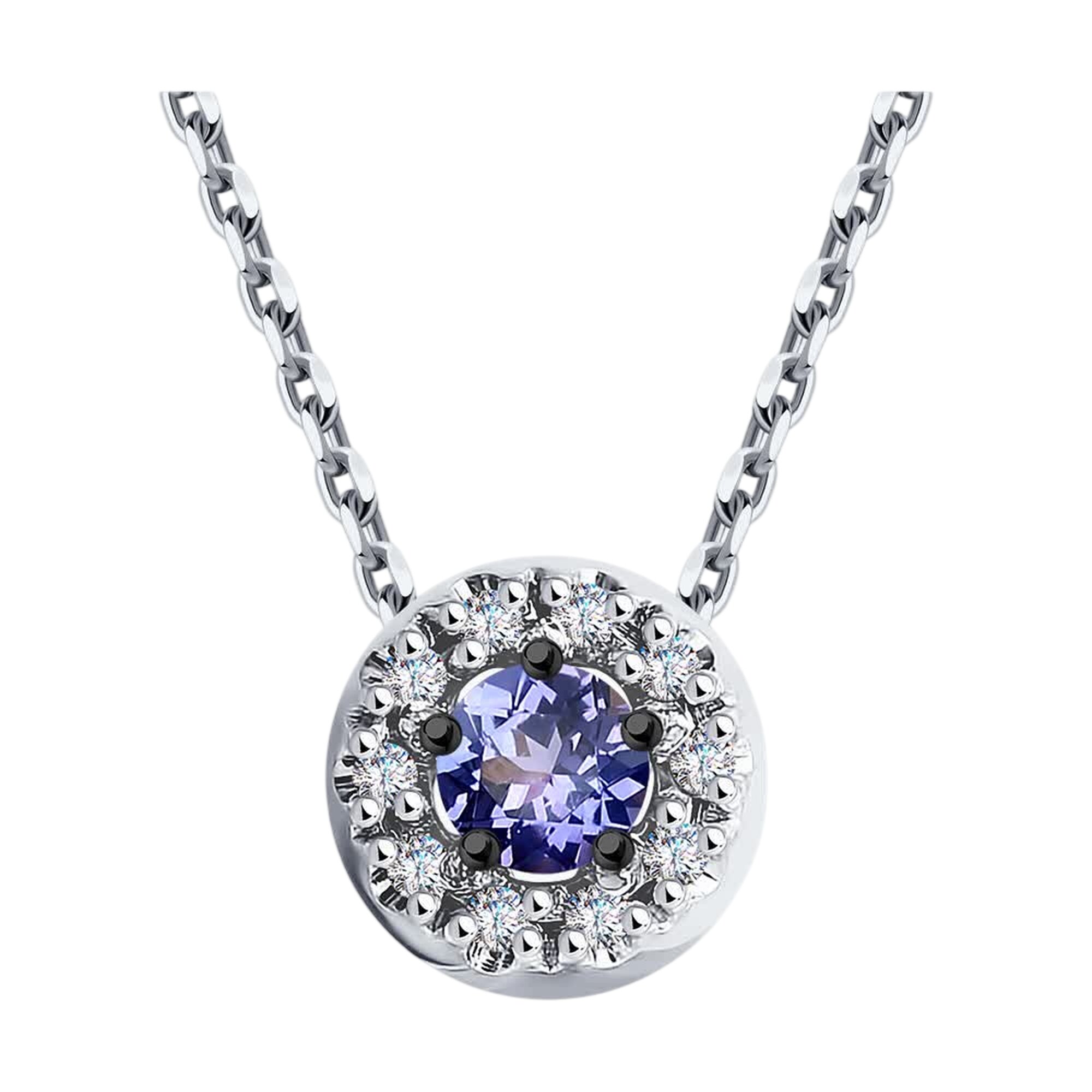 Подвеска, белое золото, 585 проба, танзанит, бриллиант