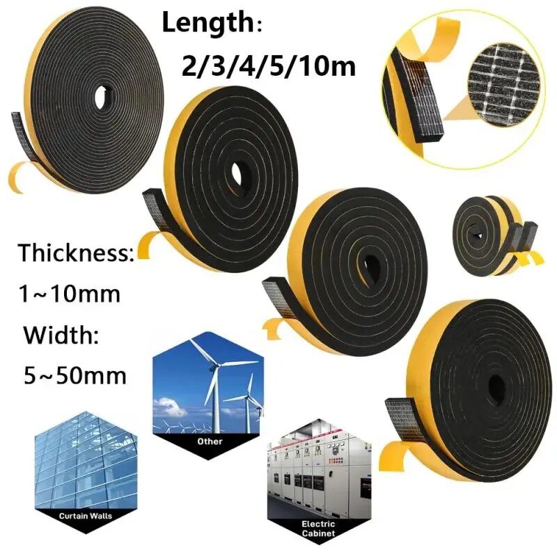 Черная самоклеящаяся уплотнительная лента EVA 10mm, Thick 1mm Long 10m