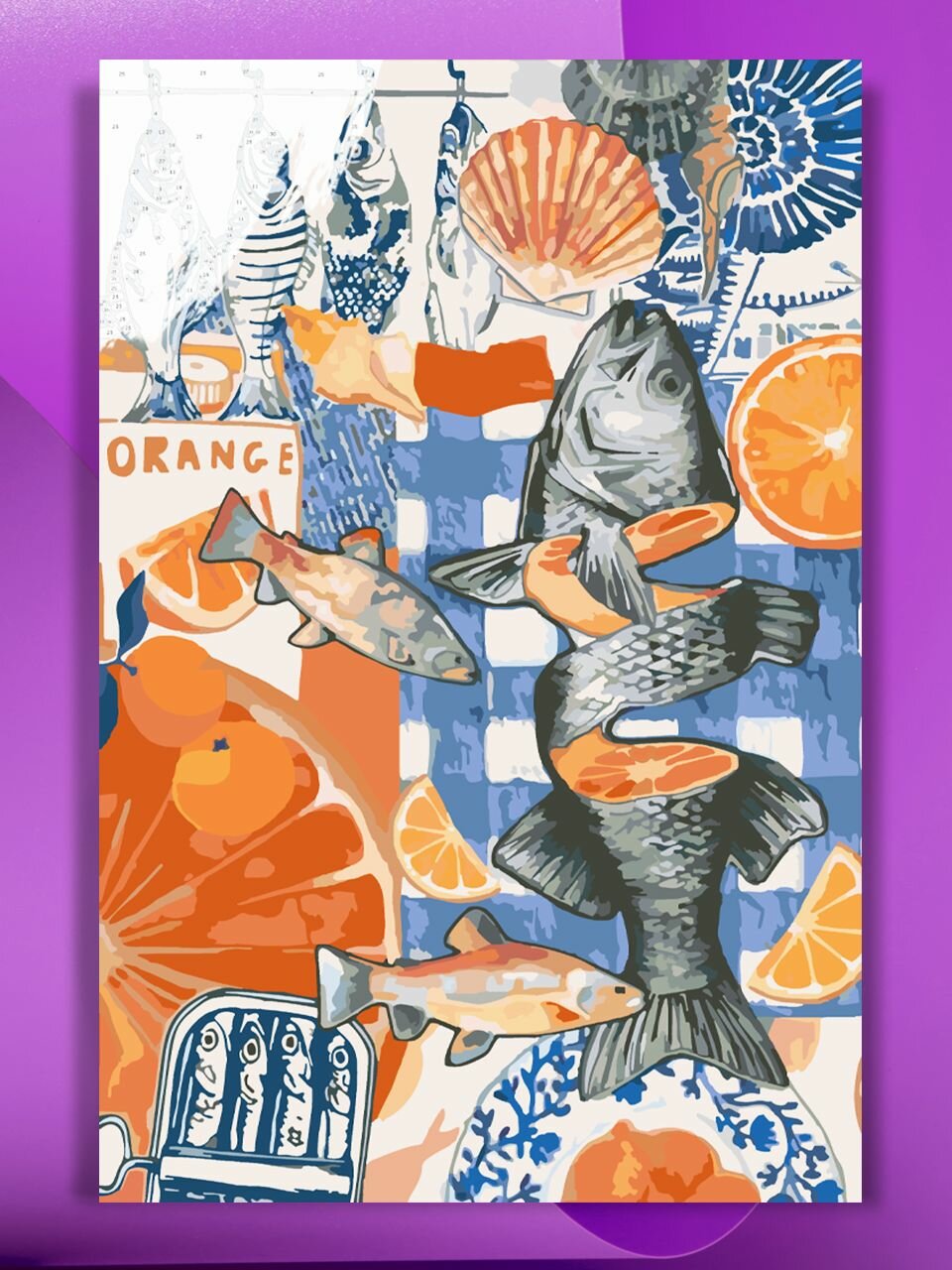 Картина по номерам на холсте Рыба и цитрус, 40 х 60 см