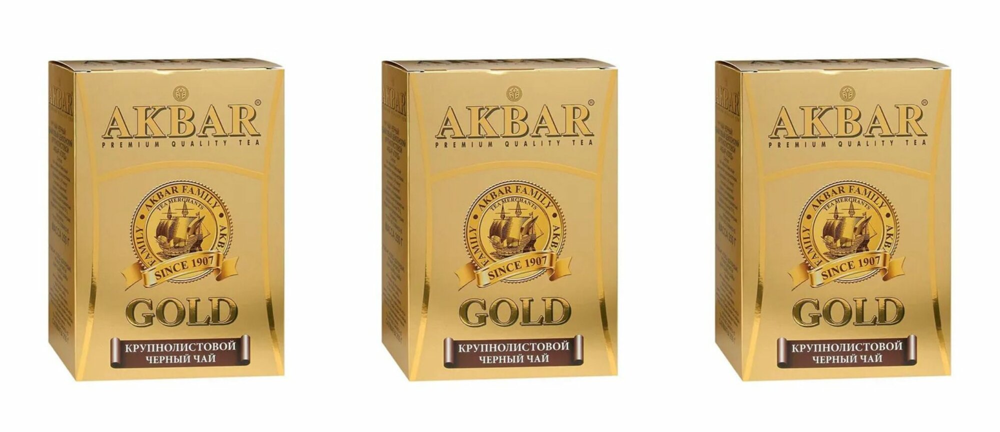 Akbar Чай листовой Gold, черный, 100 г, 3 уп