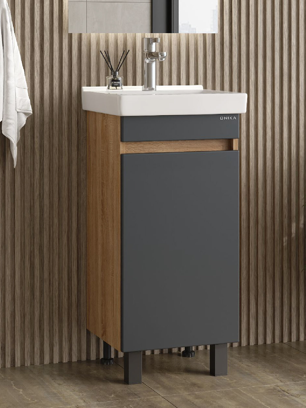 Тумба Onika Милтон Квадро 40 напольная, серая/дуб сонома (ум. Визит 40)