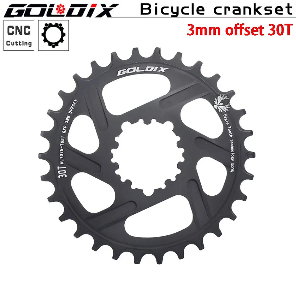 Велосипедная звездочка Goldix 30T, 3mm offset, черная