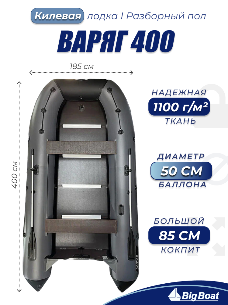 Надувная, под мотор, килевая лодка из ПВХ для рыбалки Varyag (Варяг) 400