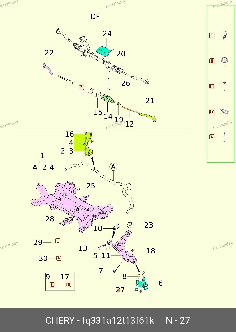 Гайка подвески M12x1.25 T11/A19/T21/T15/T18/T1A/T19/T1E/T1D, CHERY FQ331A12T13F61K