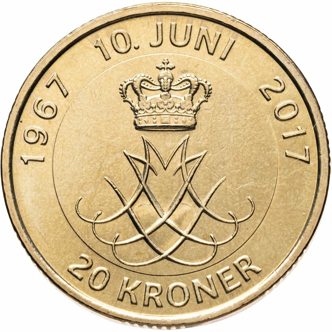 Дания 20 крон kroner 2017 Золотая свадьба, Бронза, в сохранности UNC